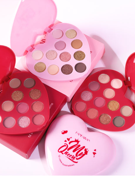 12-Color Cute Heart Eyeshadow Palette - Glam & Neutral – Qingbeautyshop